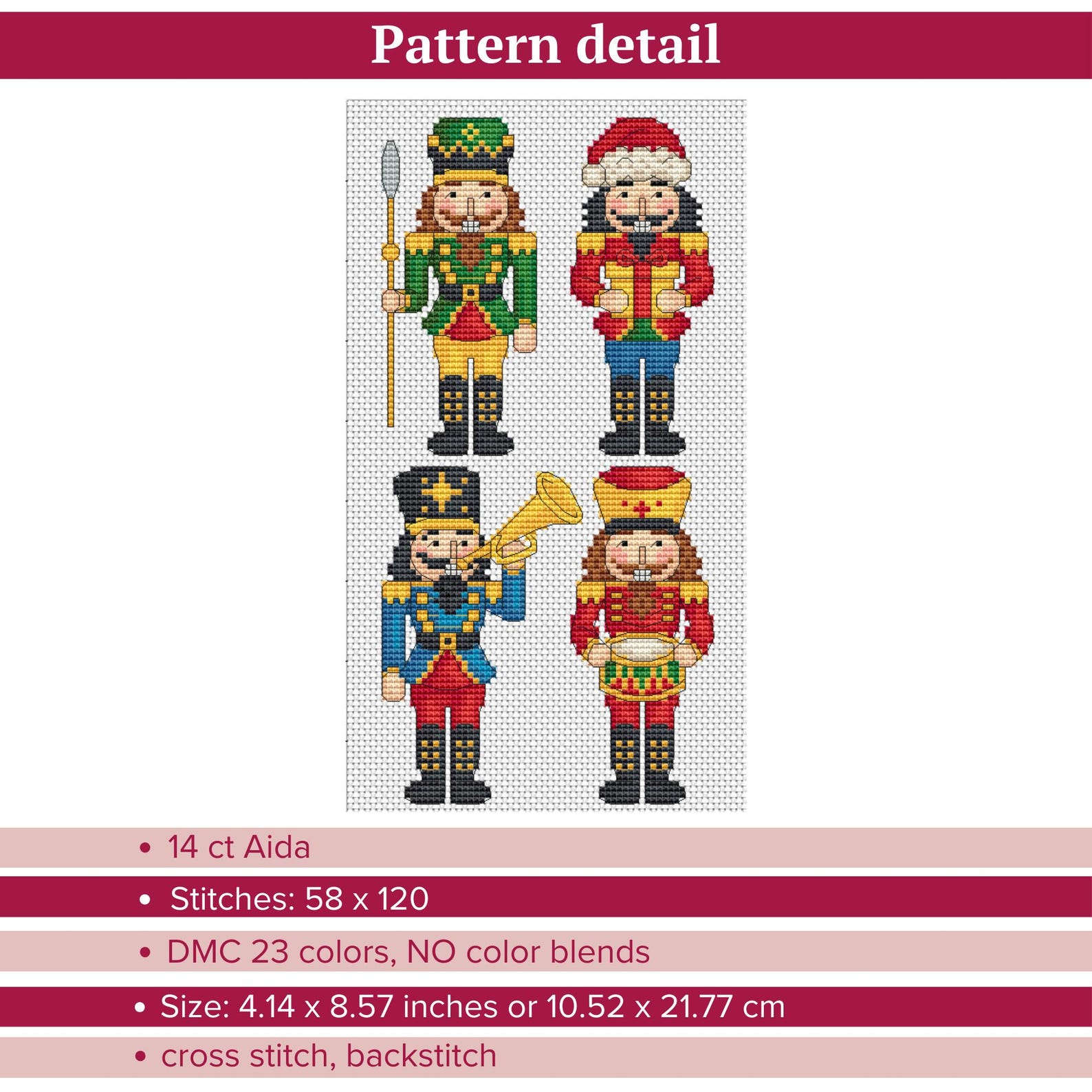 Christmas Nutcrackers Cross Stitch Pattern, Set of 4 Small Embroidery ...
