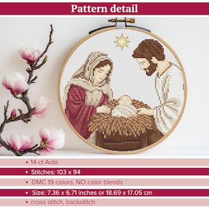 Nativity Scene Cross Stitch Pattern, Christmas Hand Embroidery, PDF File, SAGA, Handmade ...