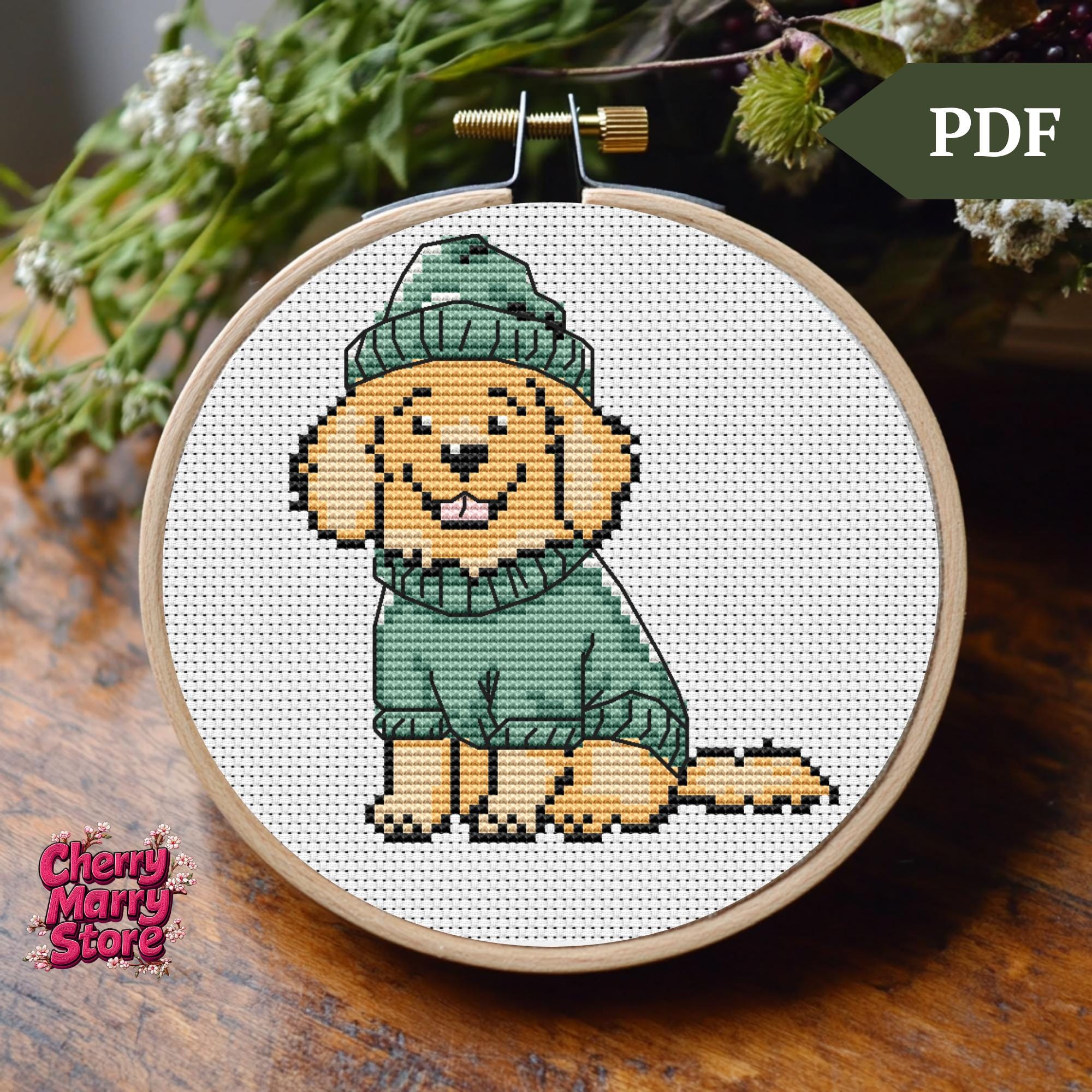 Golden Retriever Christmas Cross Stitch Pattern, Embroidery, Fanny ...