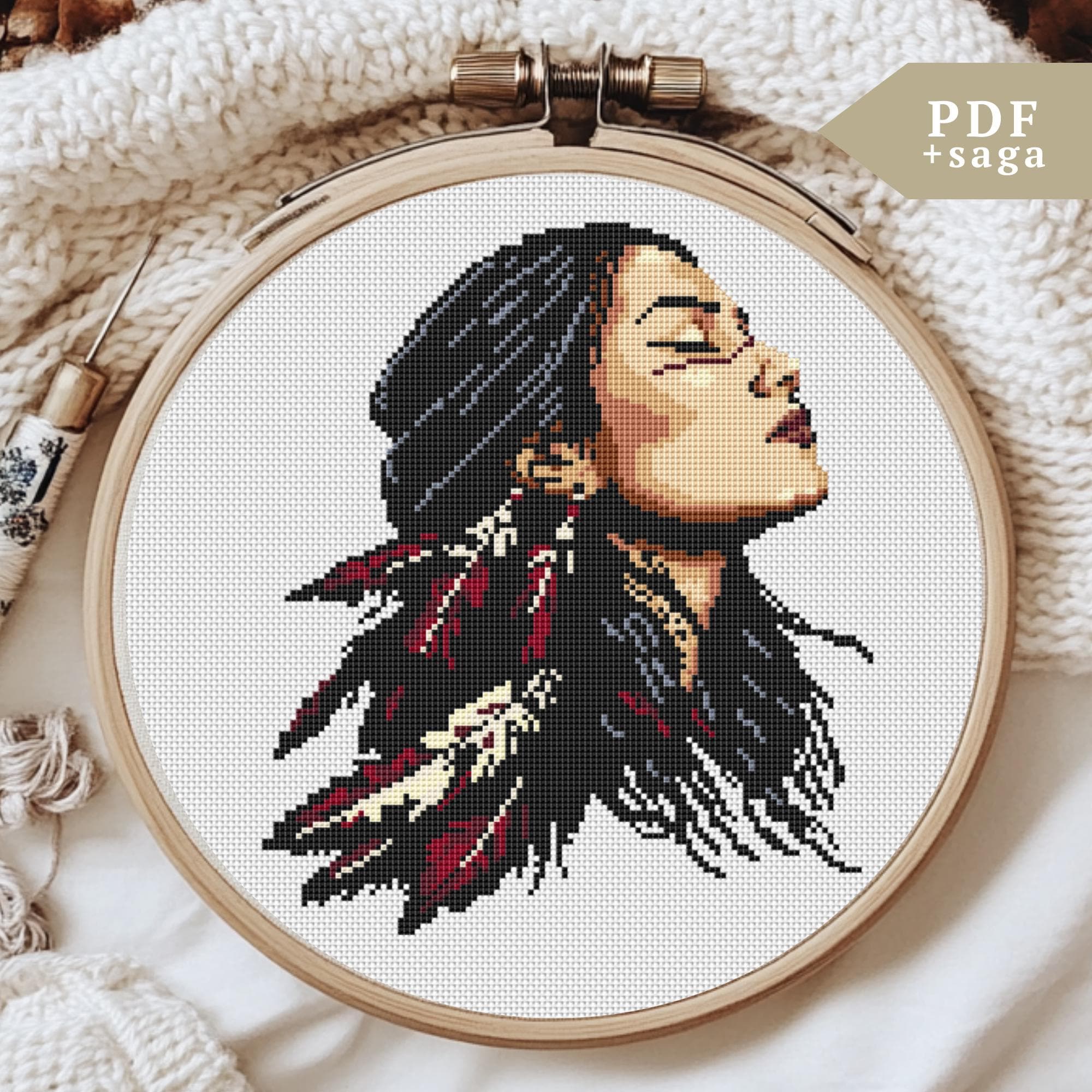 Native American Girl Cross Stitch Pattern, Hand Embroidery Design ...