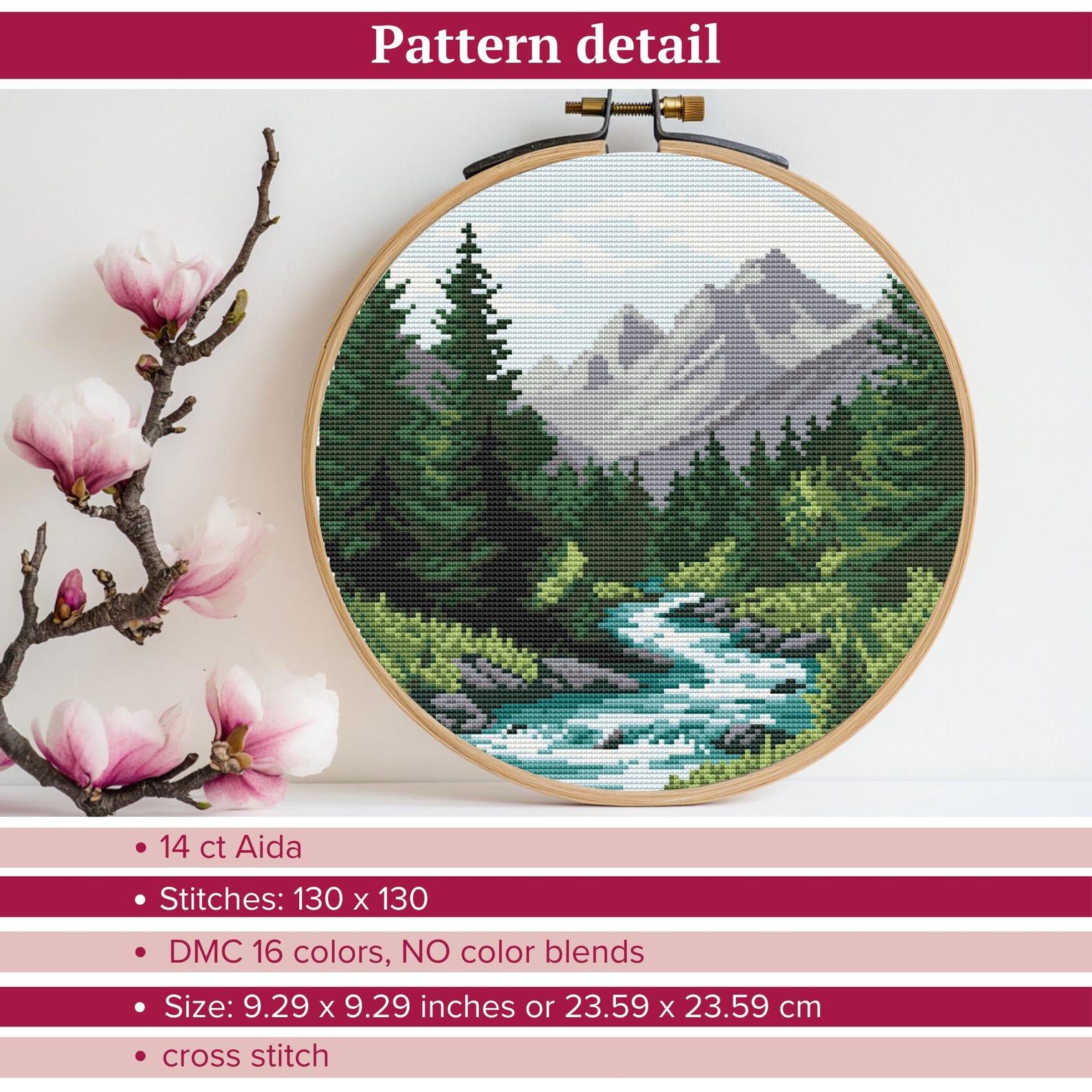 Mountain Landscape Cross Stitch Pattern, Hand Embroidery, PDF File ...