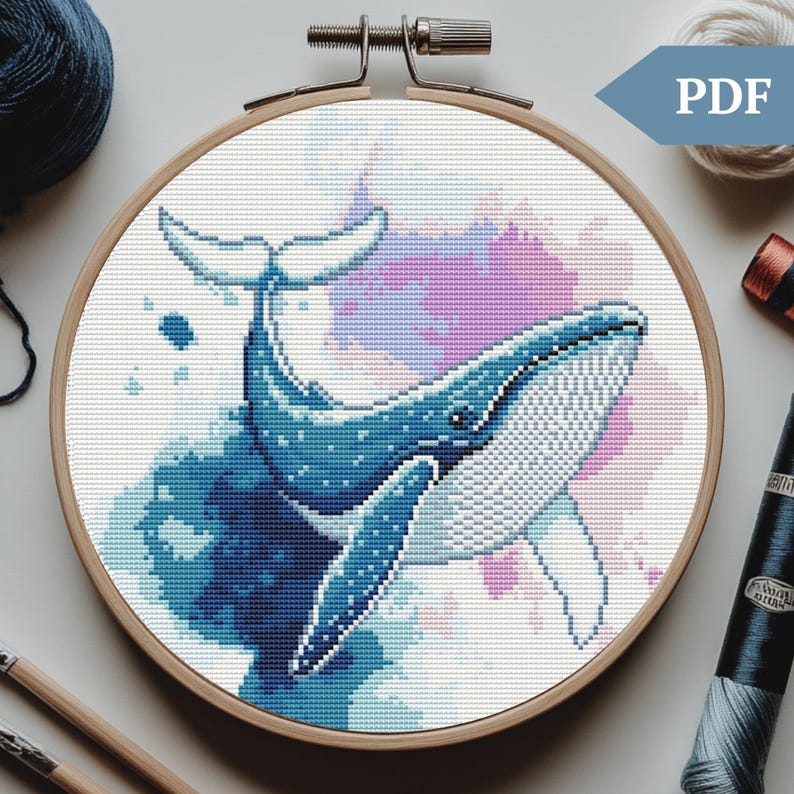 Whale Cross Stitch Pattern, Hand Embroidery, Humpback Whale Xstitch PDF ...