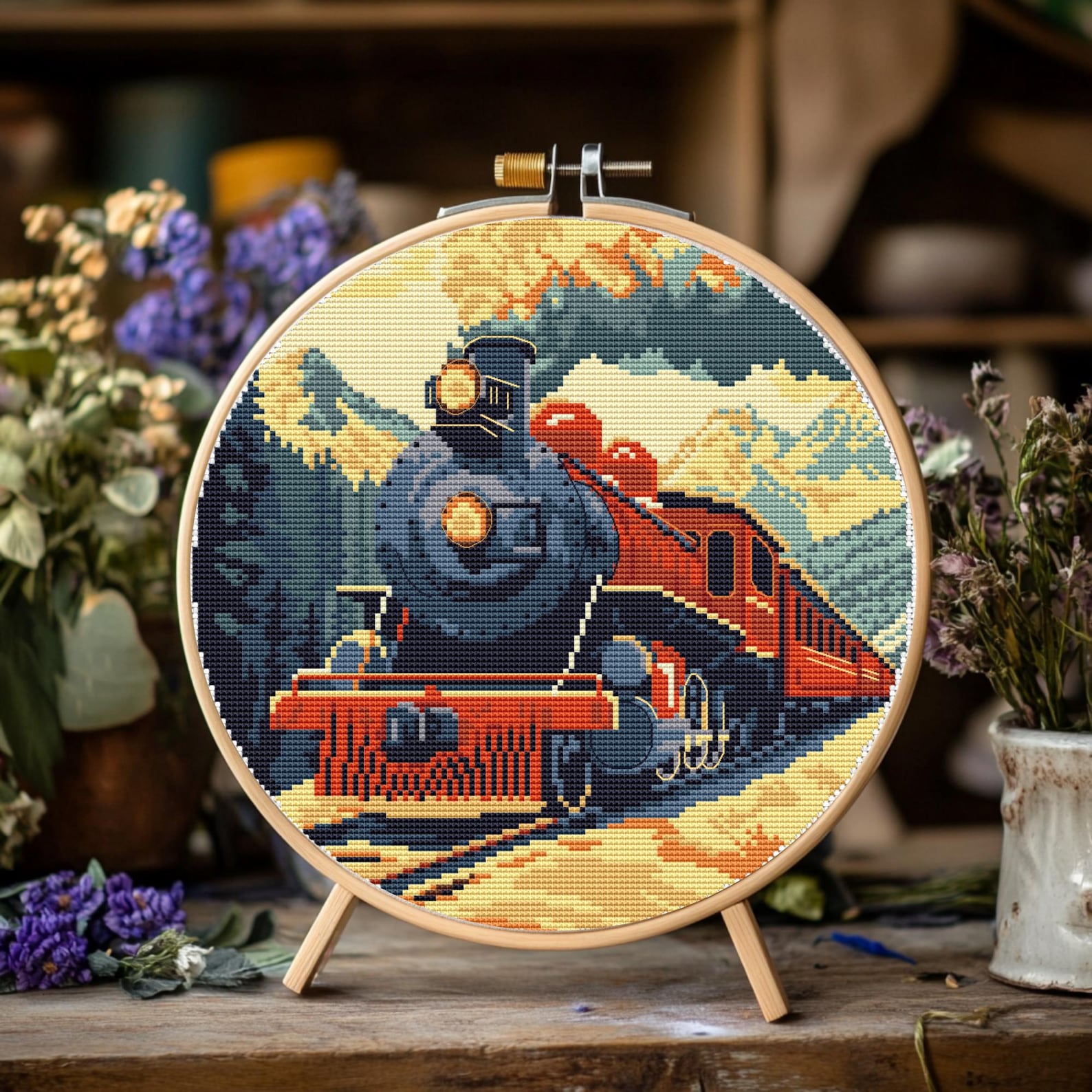 Vintage Steam Train Cross Stitch Pattern, Locomotive Hand Embroidery ...