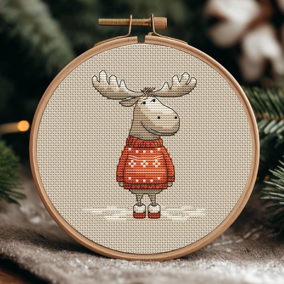 Christmas Moose Cross Stitch Pattern, Embroidery, Mini Christmas ...
