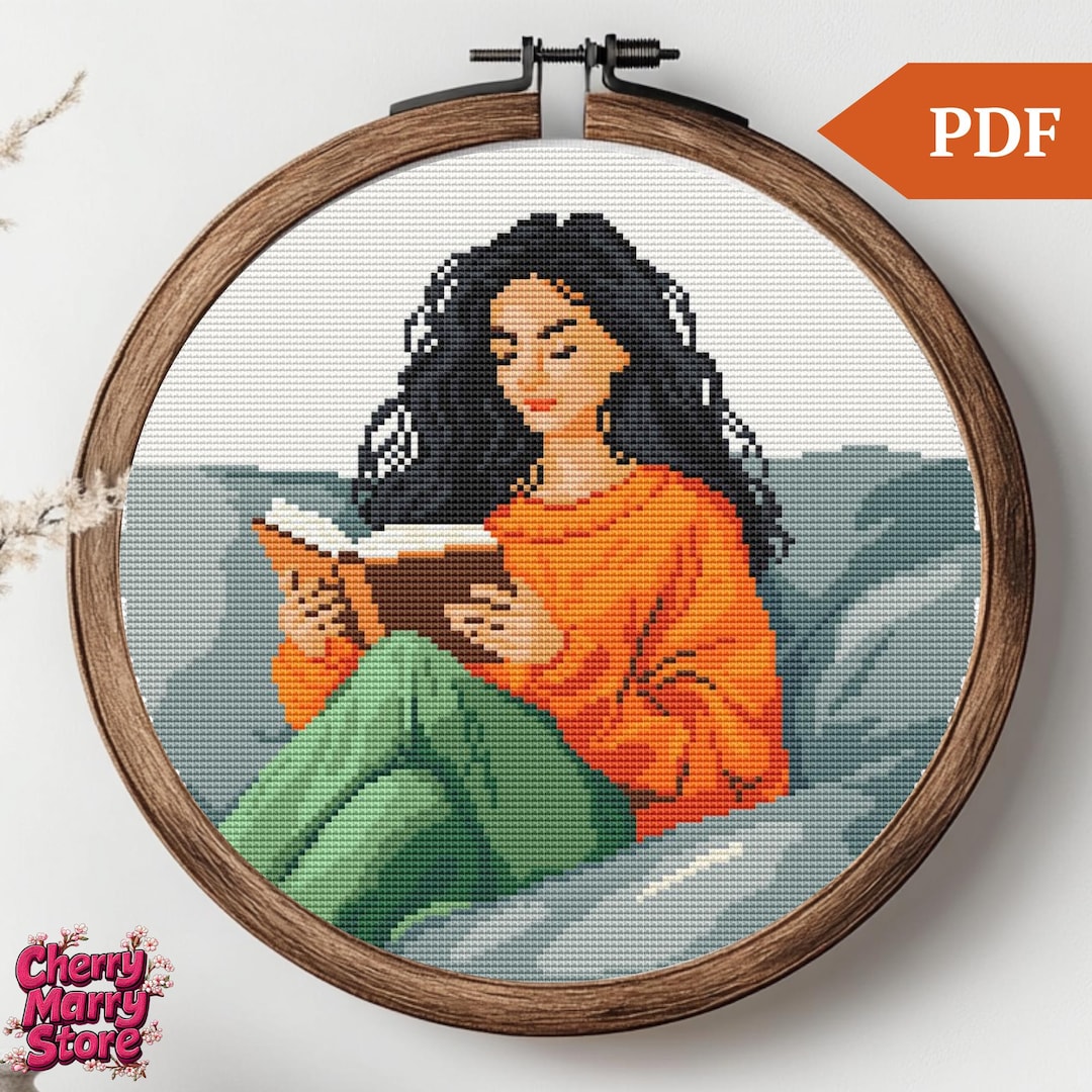 Reading Girl Cross Stitch Pattern, Hand Embroidery, Xstitch PDF File ...