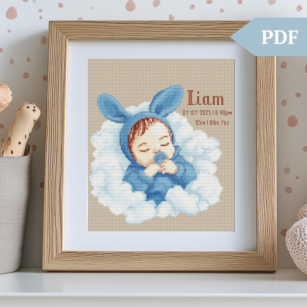 Newborn Baby Boy Cross Stitch Pattern, Hand Embroidery Pattern, PDF ...