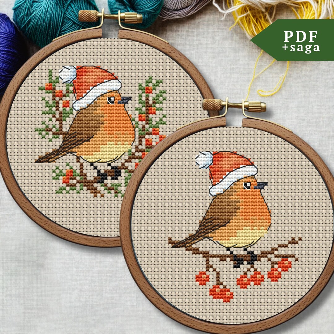 Christmas Cross Stitch Pattern, Robin Embroidery, Mini Christmas ...