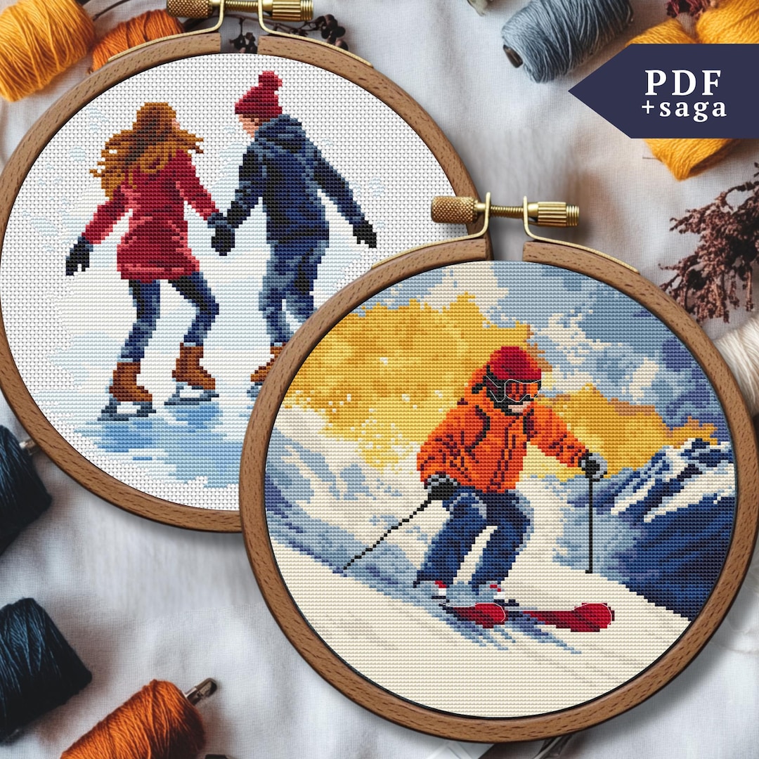 Set of Two Winter Cross Stitch Pattern, Christmas Modern Embroidery ...