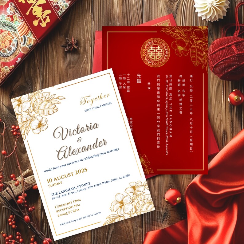Chinese Wedding Editable Invitation, Bilingual Oriental Wedding ...