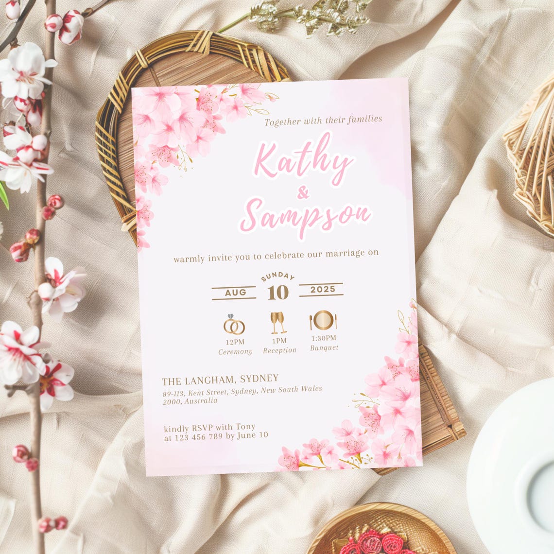 Editable Asian Wedding Invitation, Bilingual Oriental Wedding Templates ...