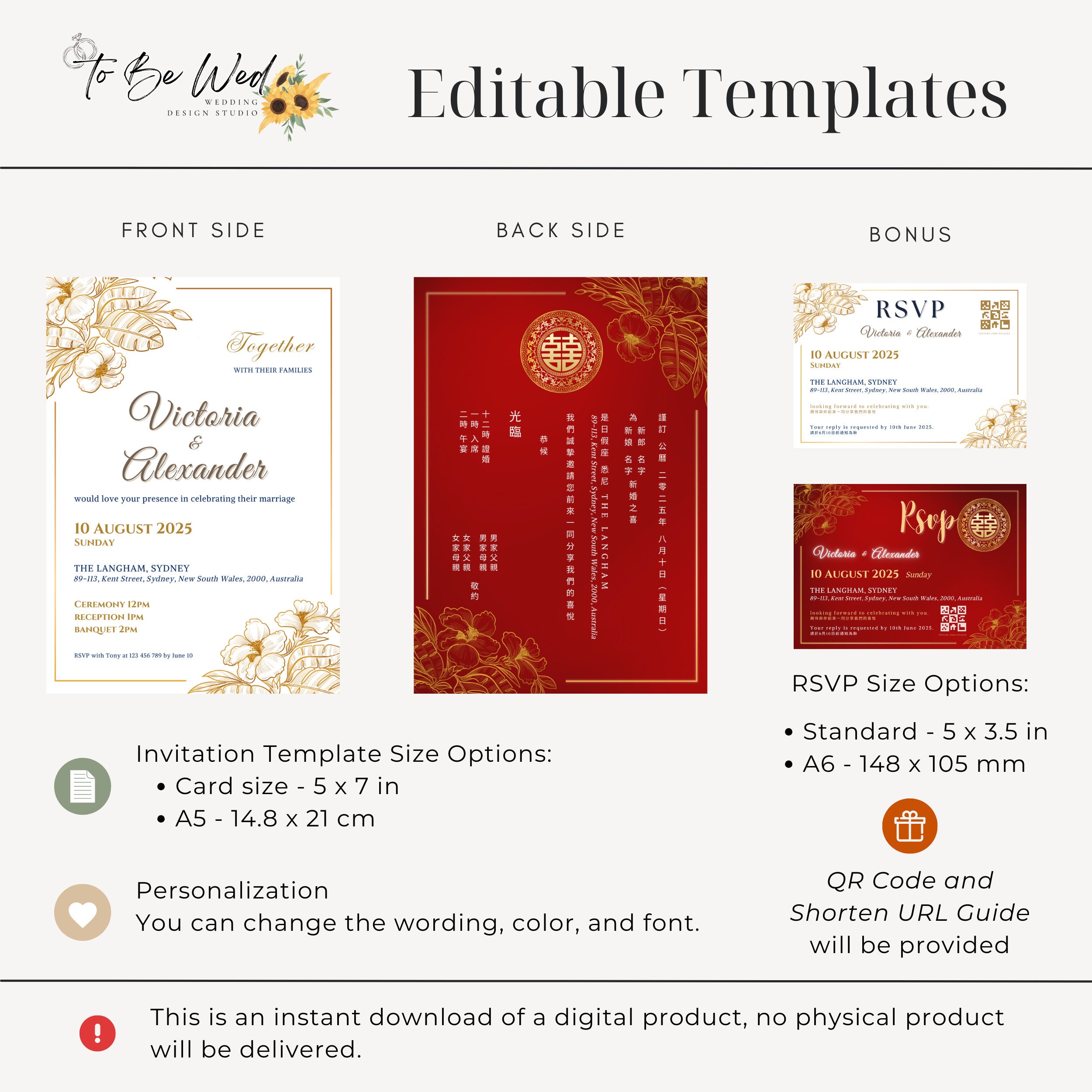 Chinese Wedding Editable Invitation, Bilingual Oriental Wedding ...