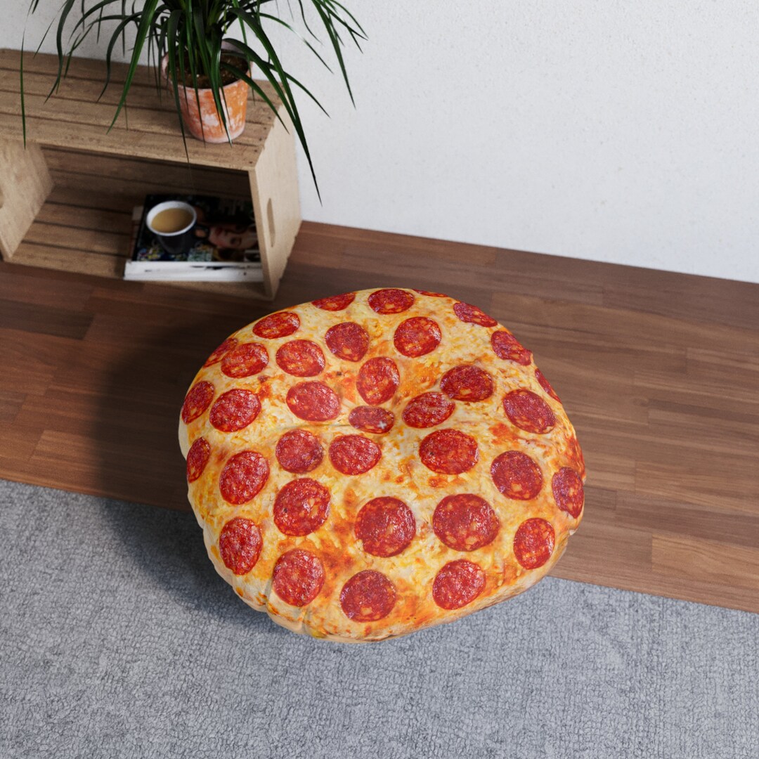 Pepperoni Pizza Tufted Floor Pillow, Round Teens, College Dorms, Young ...