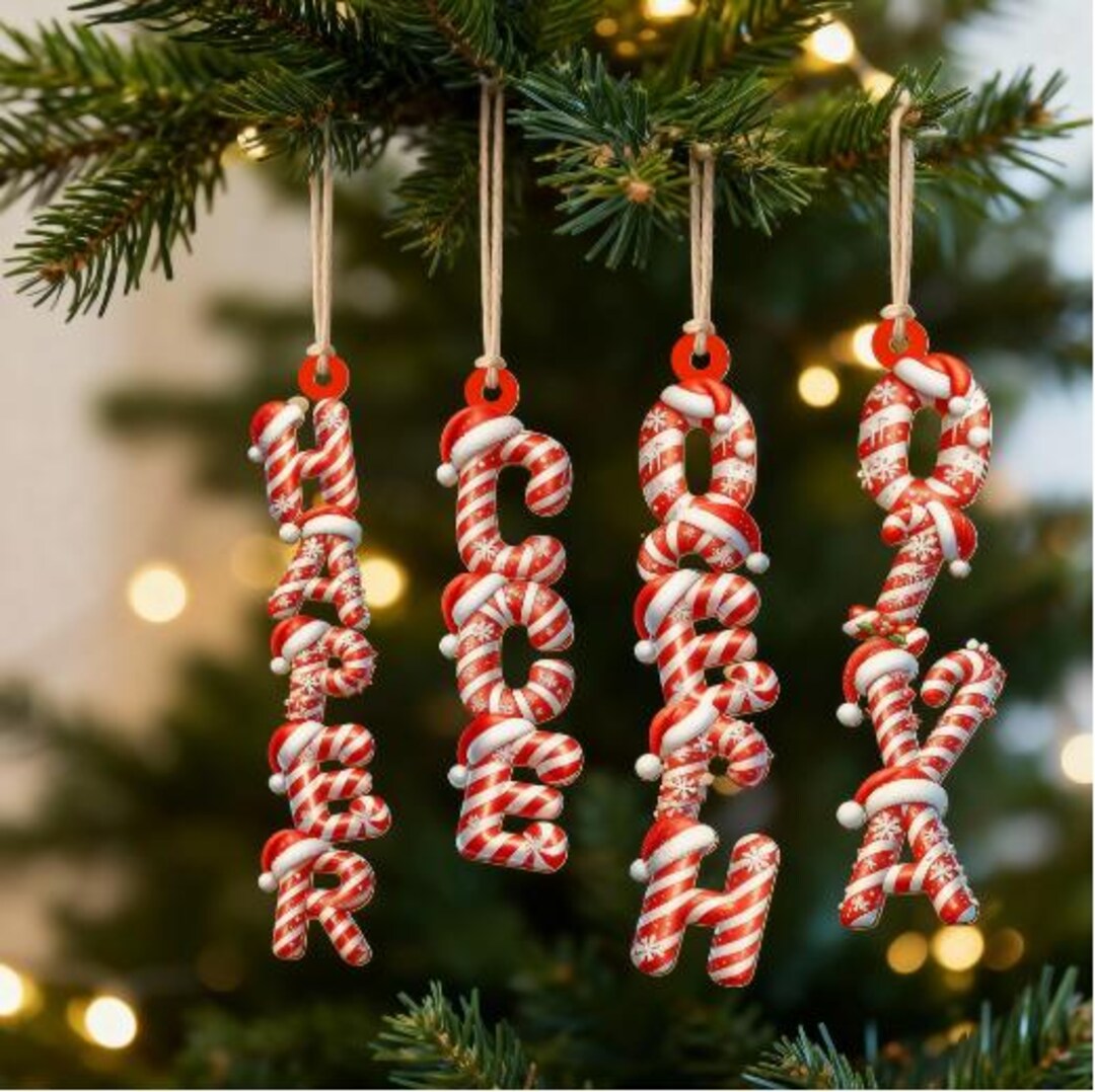 Personalized Candy Cane Name Ornament | Custom Xmas Tree Decor | Red ...