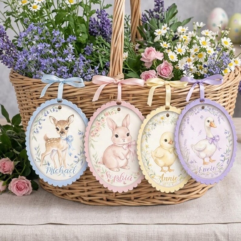Personalized Easter Basket Tag, Bunny Goose Chick Name Tag, Custom ...