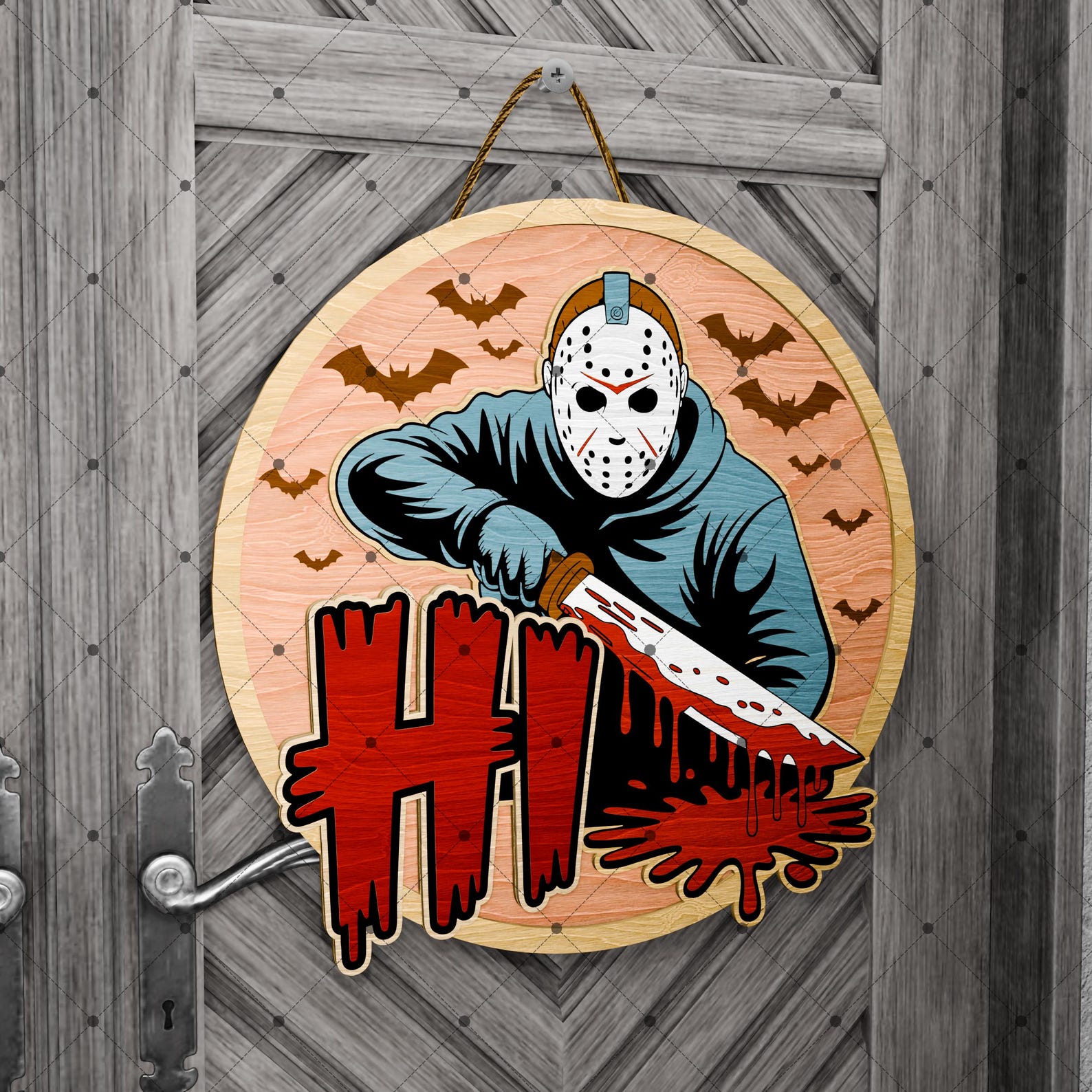 Scary Masked Visitor Door Sign – Creepy Halloween Welcome Sign With ...