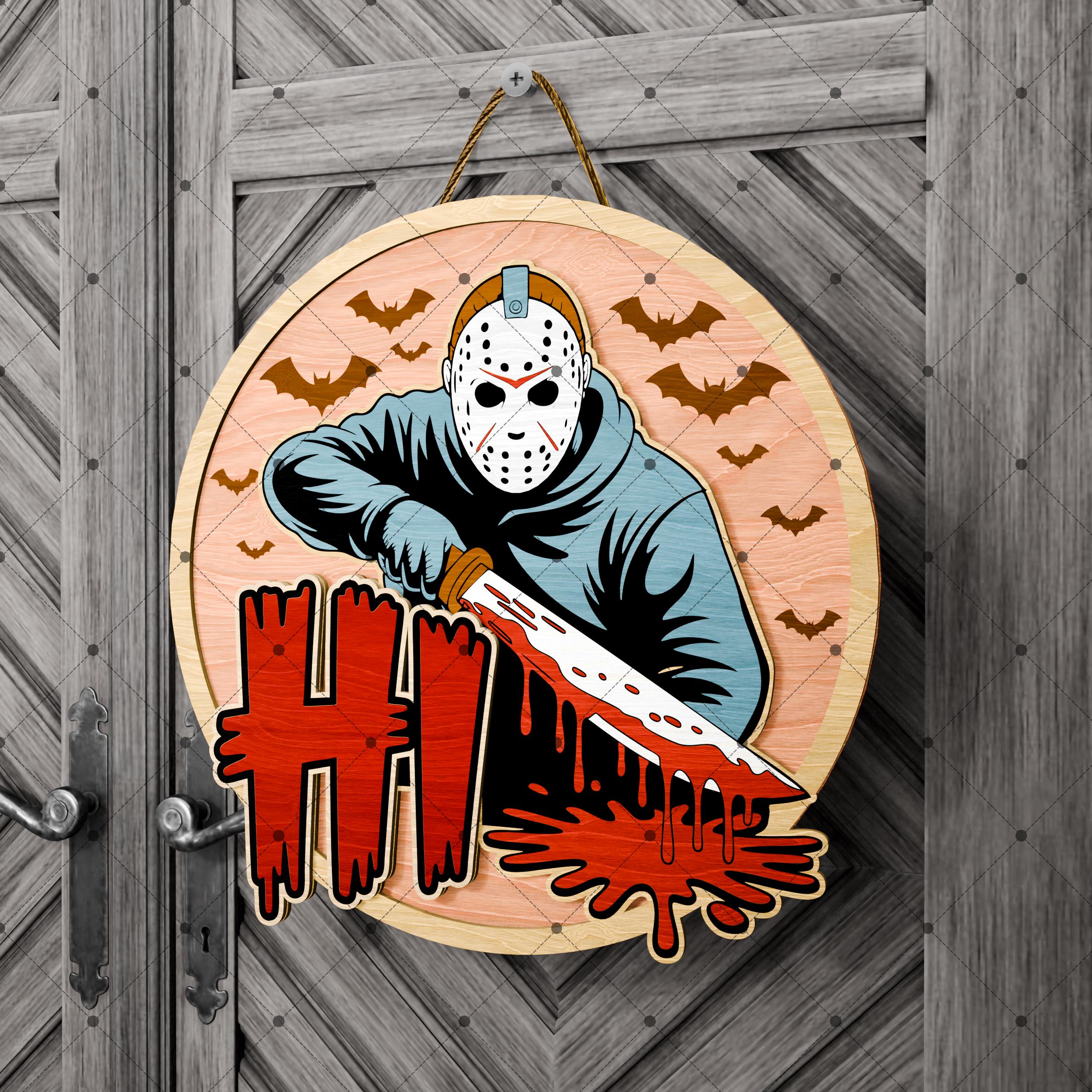 Scary Masked Visitor Door Sign – Creepy Halloween Welcome Sign With ...