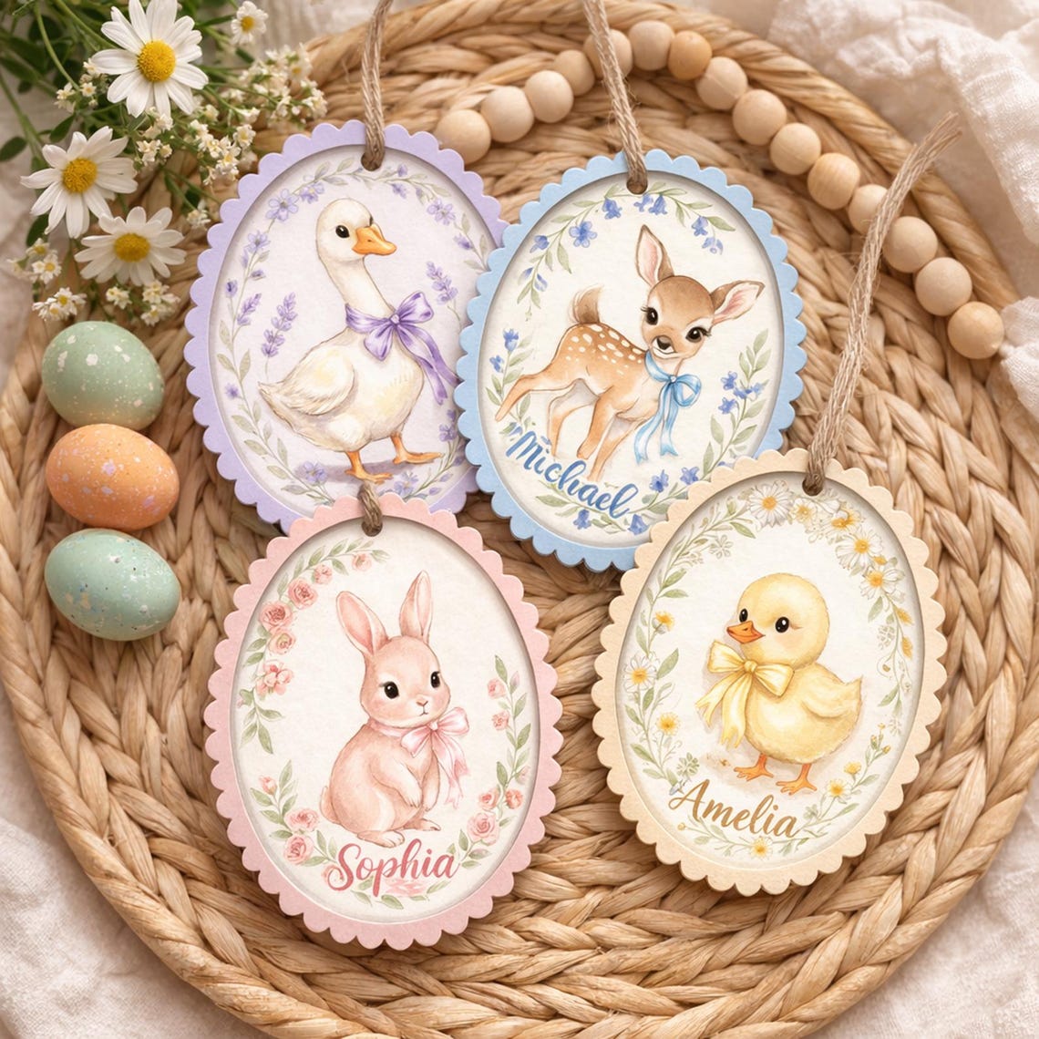 Personalized Easter Basket Tag, Bunny Goose Chick Name Tag, Custom ...