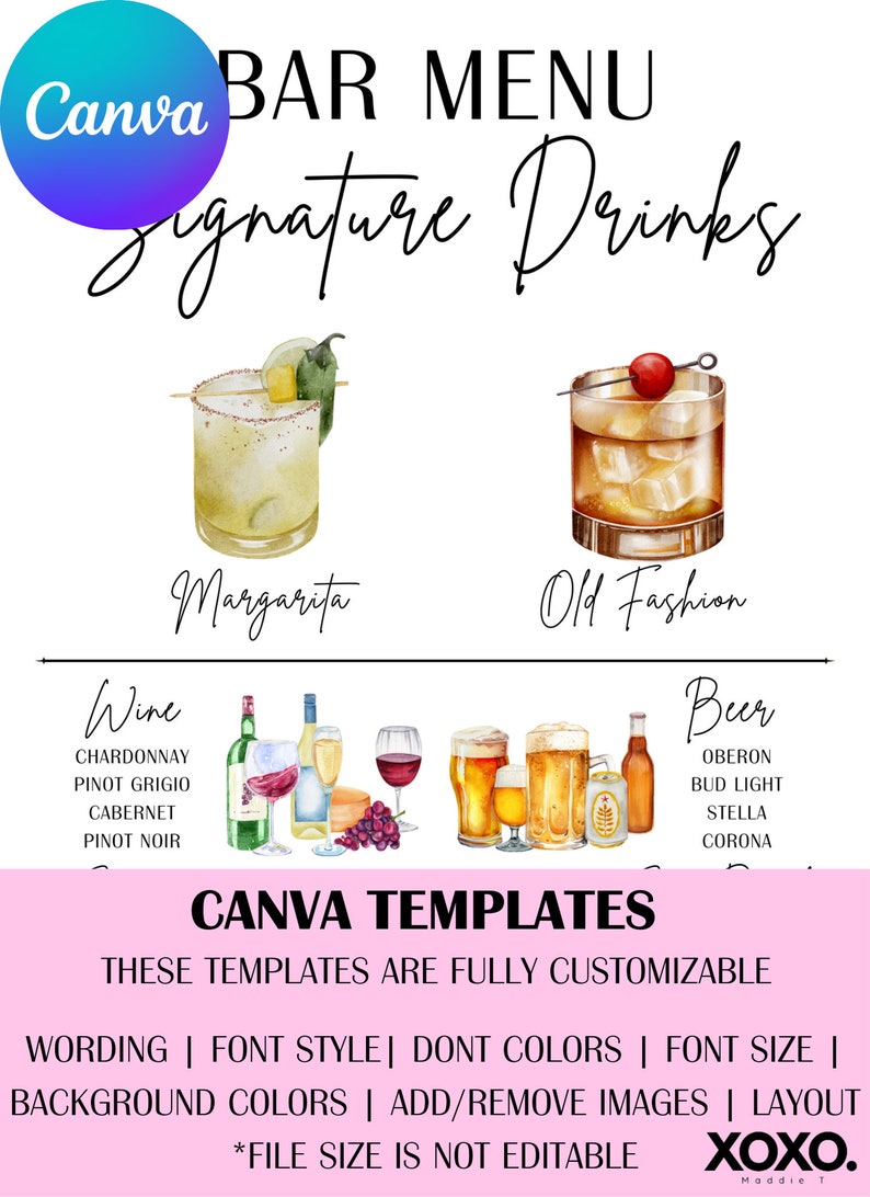 Bar Sign | Editable Canva Template | Signature Drink Wedding Sign ...