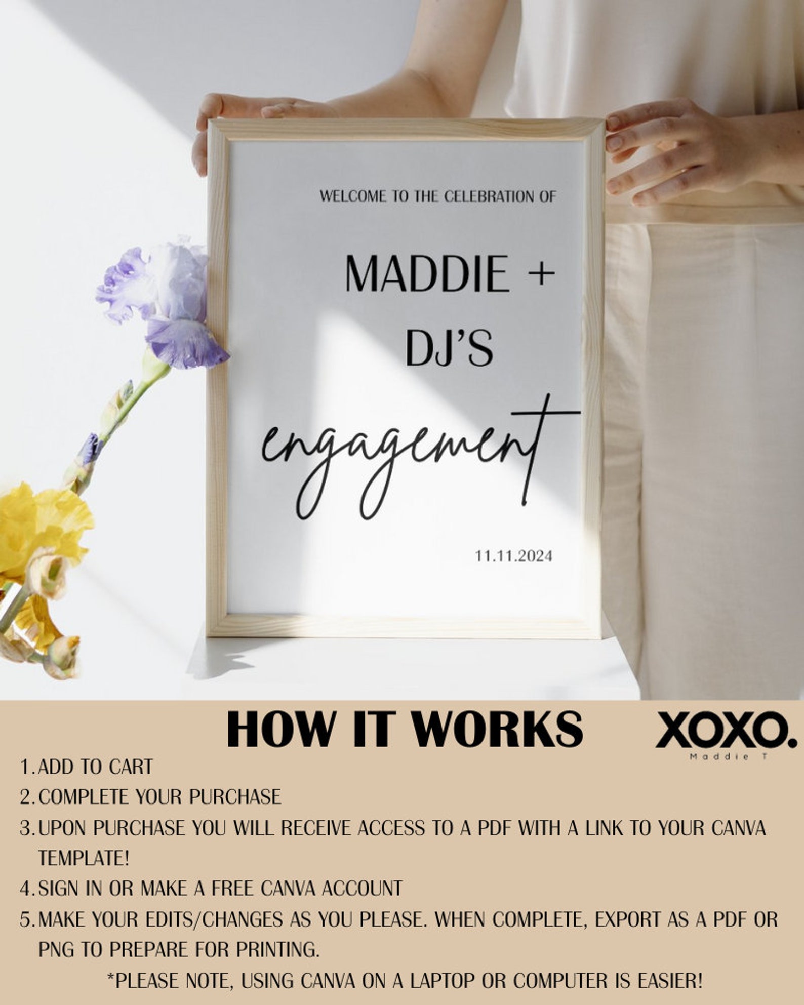 Engagement Party Welcome Sign Editable Canva Template Minimalist ...