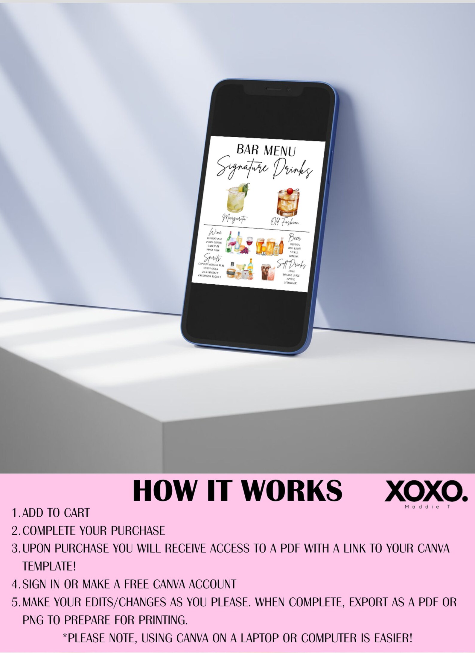 Bar Sign | Editable Canva Template | Signature Drink Wedding Sign ...