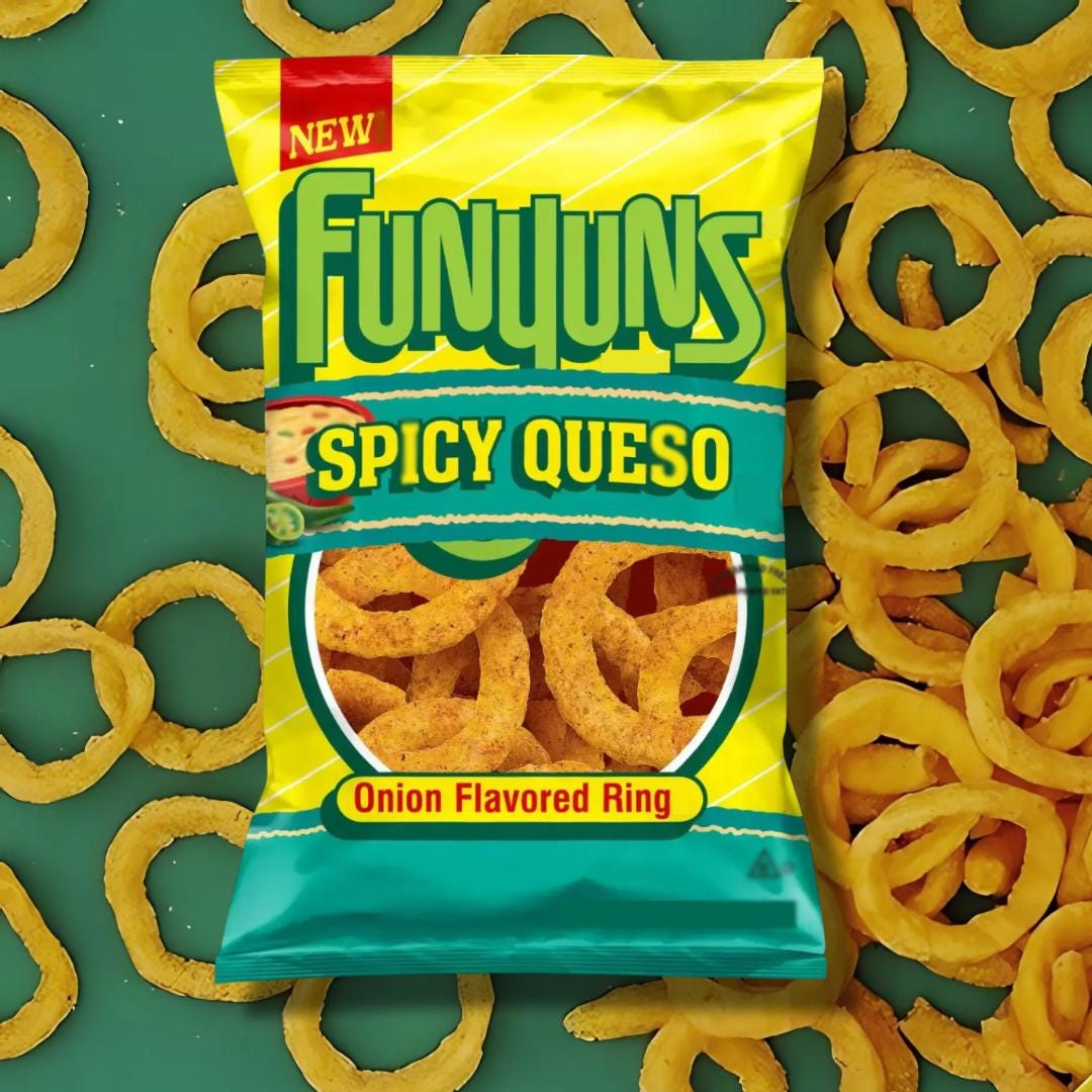 Spicy Queso Funyun Onion Flavored Rings | 1.875 Oz Bag | Single | *RARE ...