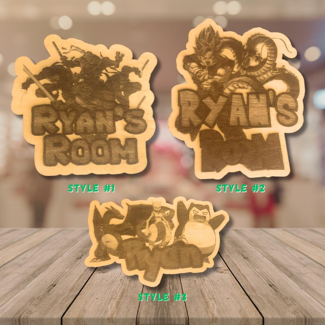 Custom Anime Name Door Sign, Laser Engraved on Wood, Unique Wall Art ...