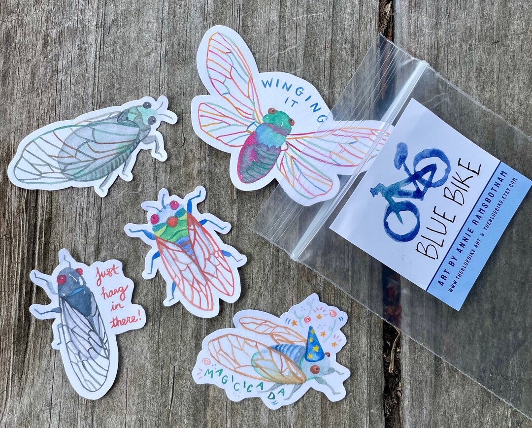 Pack of 5 Cicada Stickers Colorful Watercolor Bug Sticker, Magicicada ...