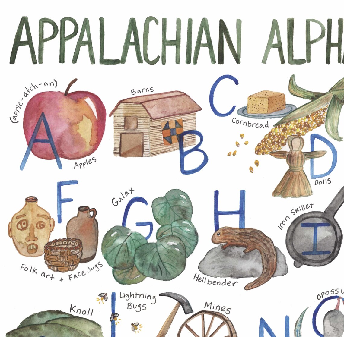 Appalachian Alphabet Watercolor Print – Mountain Abcs Nursery Art - Etsy
