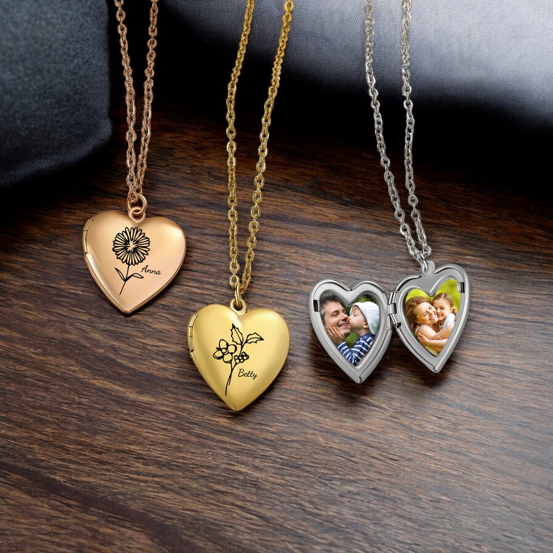 Heart Locket Necklace With Photo - Personalized Gold Locket, Gifts for ...
