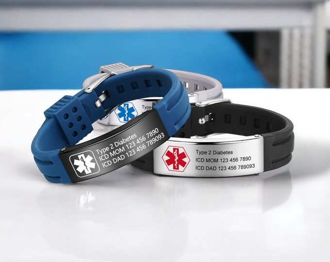 Medical Alert Bracelets for Men Women | Waterproof ID Silicone ...