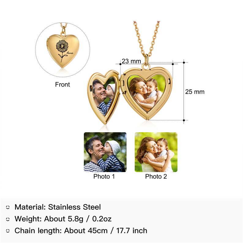 Heart Locket Necklace With Photo Personalized Gold Locket, Vintage ...