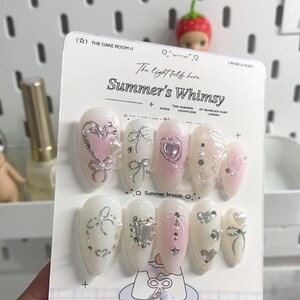 Pink Aura Press Ons| Silver Chrome | Bows - Etsy