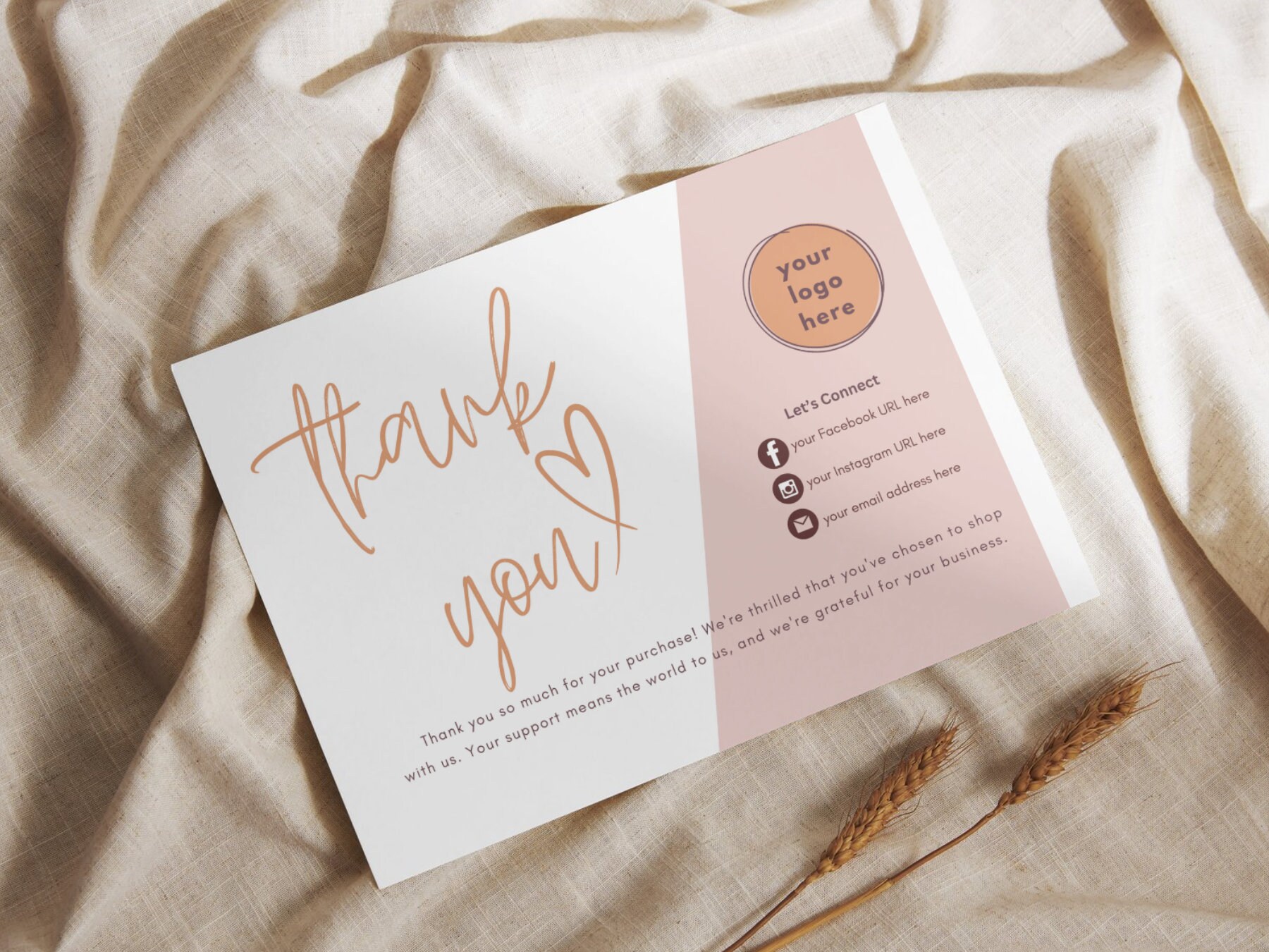 Printable Thank You Package Insert, Thank You for Your Purchase Card ...