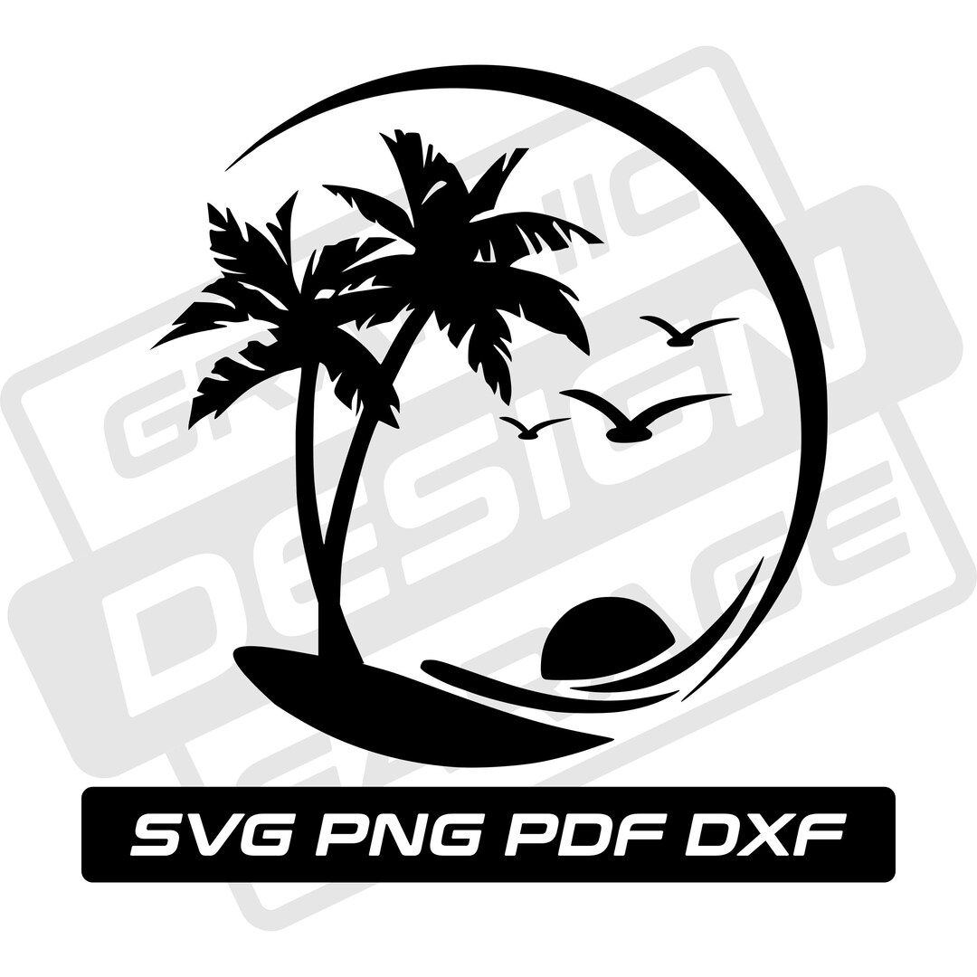 Palm Trees Wave Sun Svg - Pdf - Png - Dxf - Birds Svg - Commercial Use ...