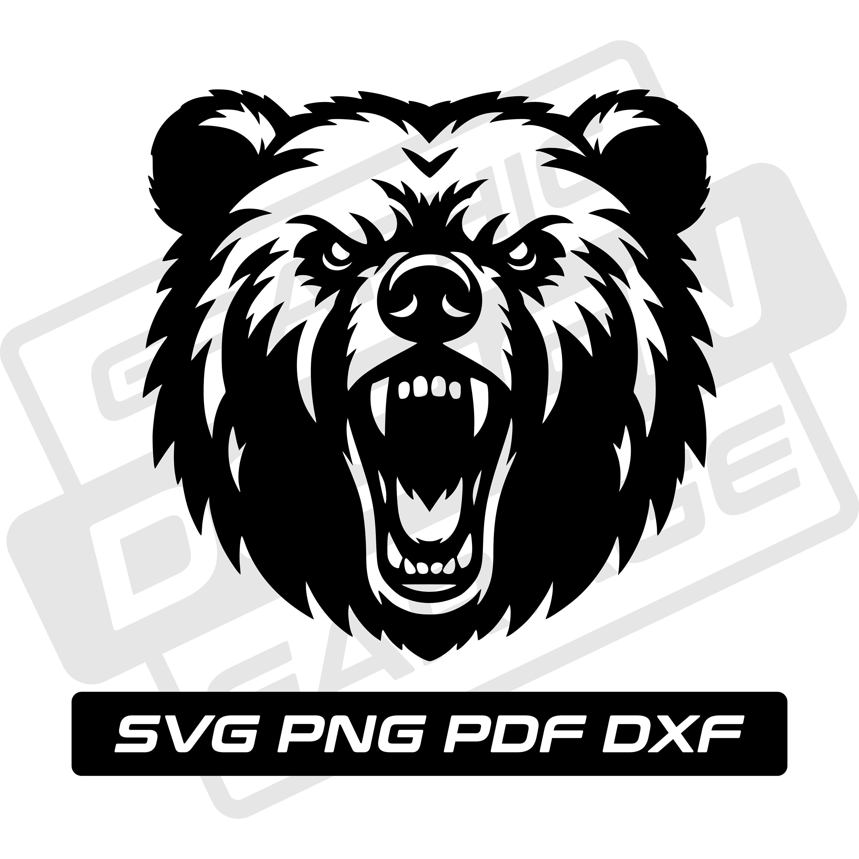 Angry Bear Svg Pdf Png Dxf Bear Head Bear Silhouette Commercial Use ...