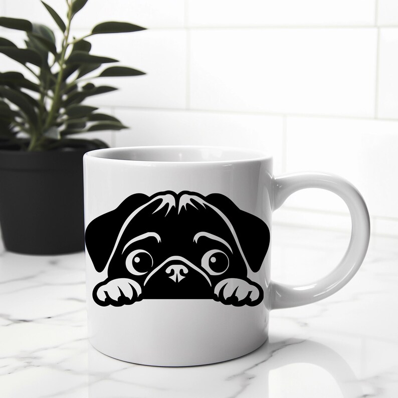Pug que mira fijamente svg pdf png dxf silueta de pug pug que mira ...