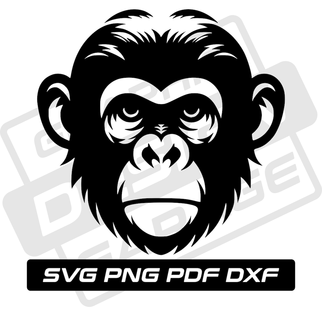 Monkey Head Svg - Pdf - Png - Dxf - Monkey Face - Monkey Silhouette ...