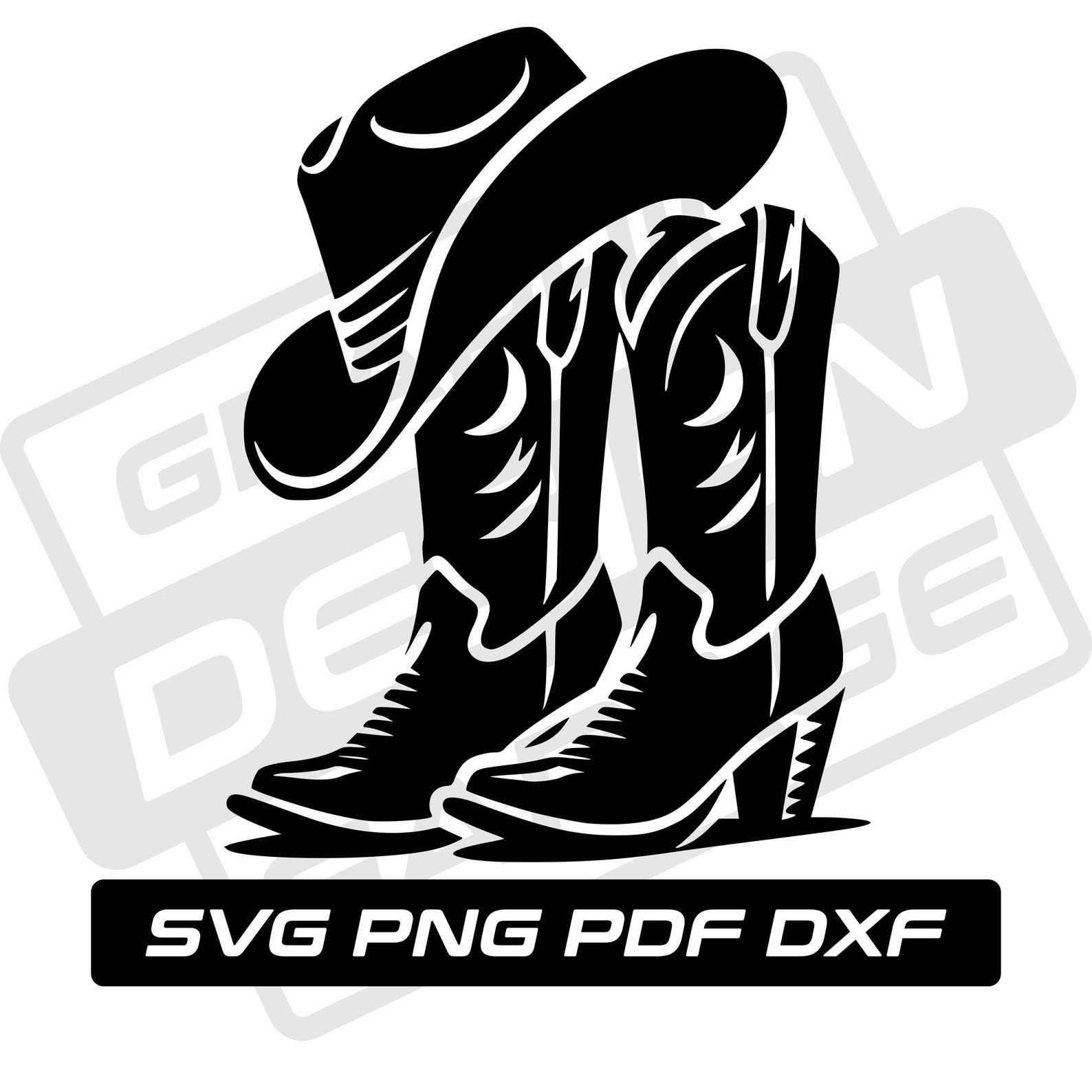 Cowgirl Boots With Hat Svg - Pdf - Png - Dxf - Cowgirl Boots Silhouette ...