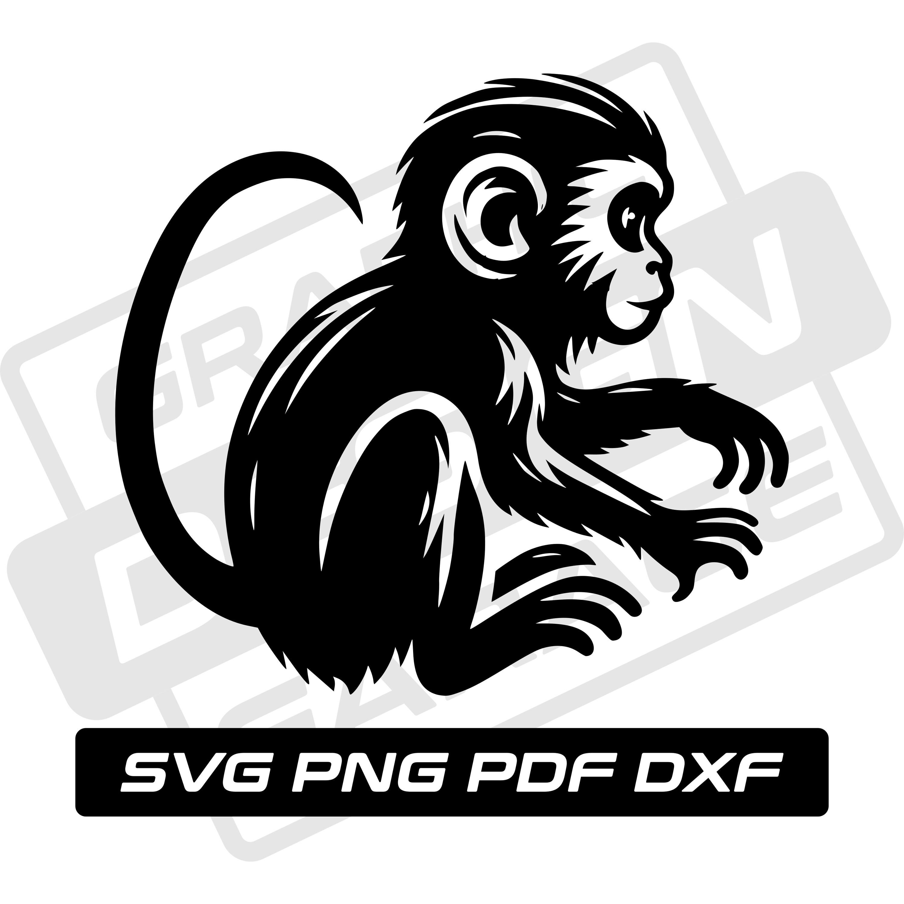 Monkey Svg Pdf Png Dxf Baby Monkey Monkey Silhouette Commercial Use Ape ...