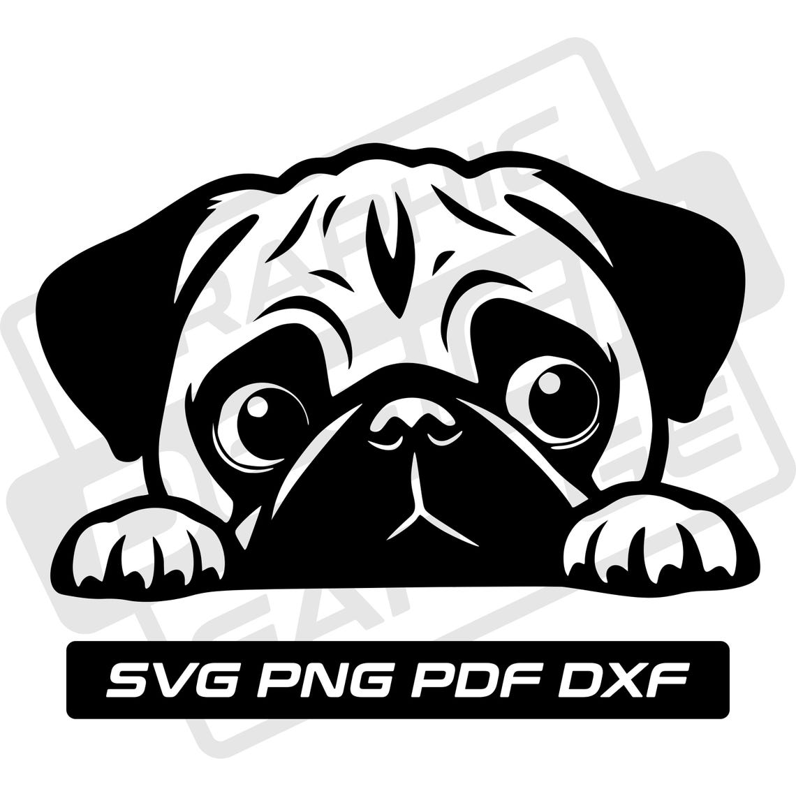 Peeking Pug Svg - Pdf - Png - Dxf - Pug Silhouette - Peeping Pug ...