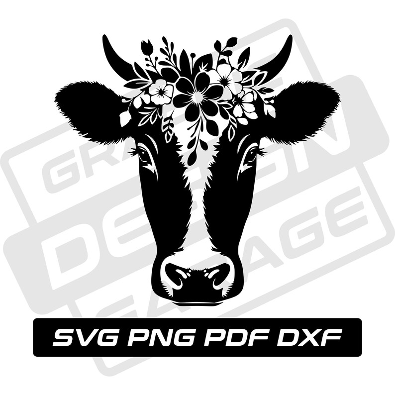 Cow With Flowers Svg - Pdf - Png - Dxf - Heifer - Cow Silhouette ...
