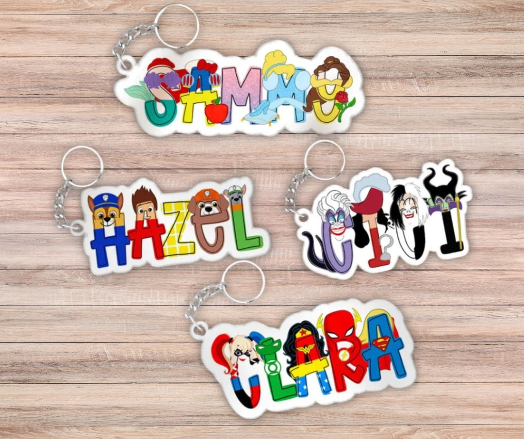 Personalized Name Cartoon Character Keychain, Bookbag Backpack Lunch ...