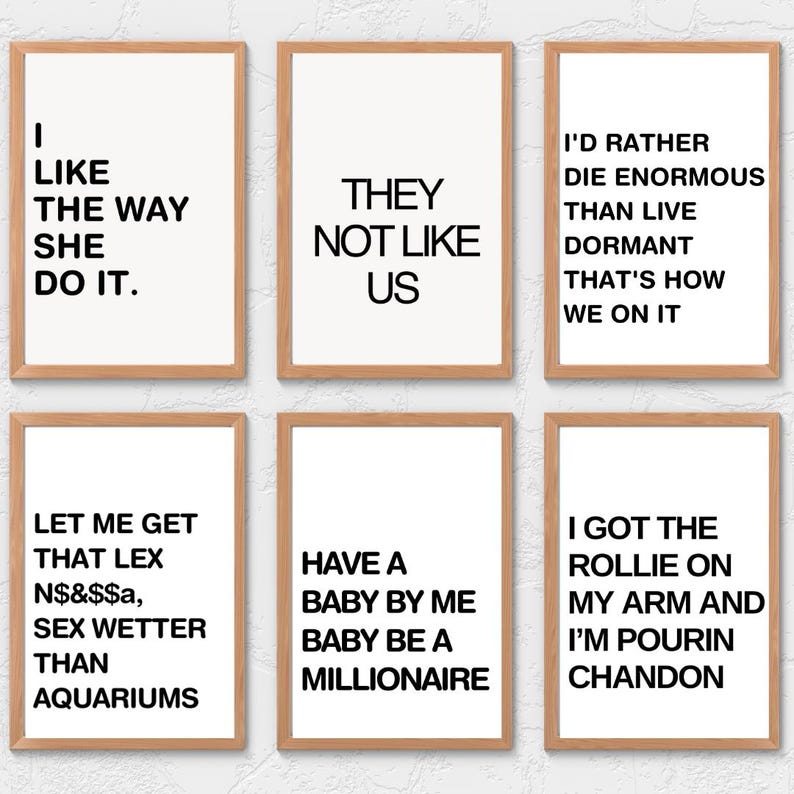 Hip Hop Wall Art Set, Rap Lyrics Wall Art, Home Decor Bundle, Music ...