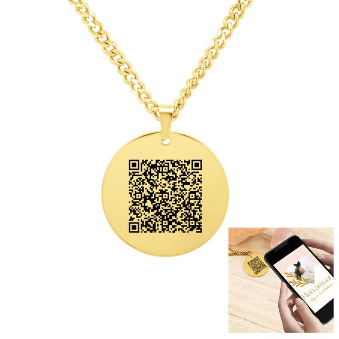 Engraved QR Code Medal, QR Code Necklace, Personalized Necklace With QR ...