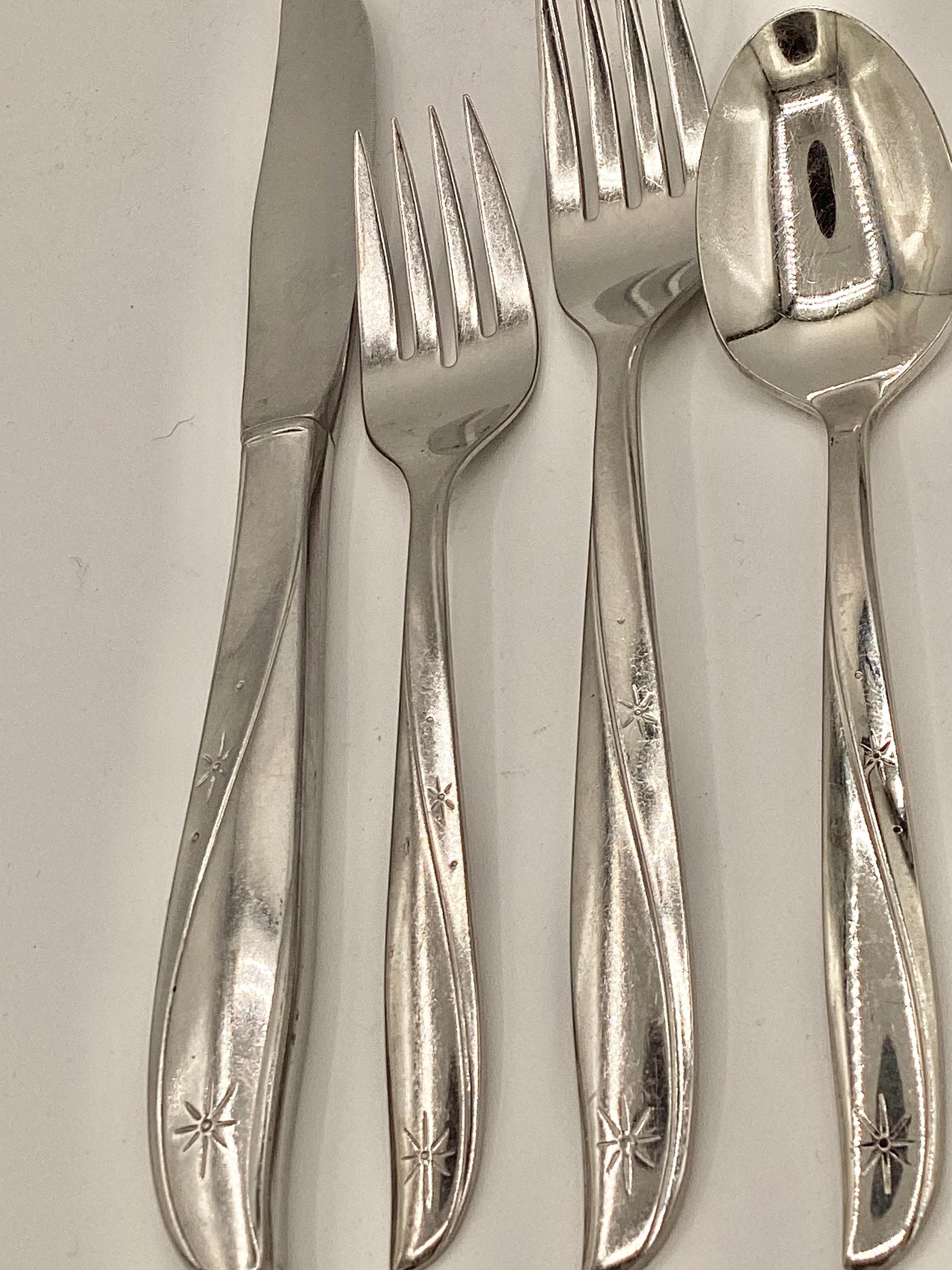 Oneida Twin Star 44 Piece Flatware Set MCM Atomic Collectible Vintage ...