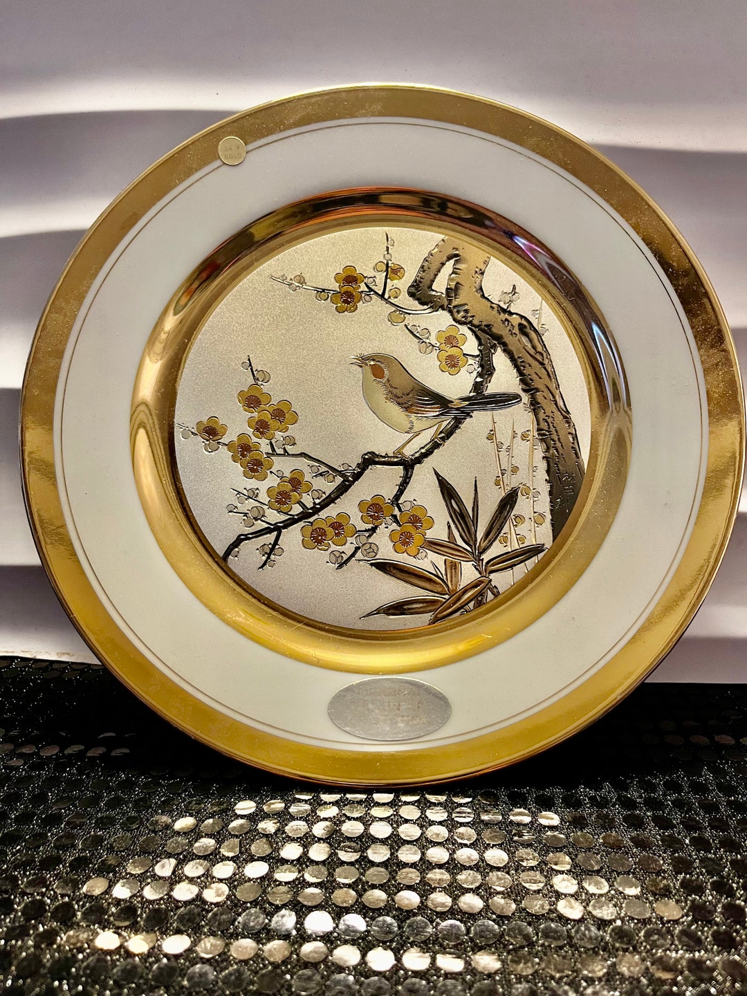 LAL Japan Chokin Plate PL-60 Art Collection 24k Gold 9” Bird on a Tree ...