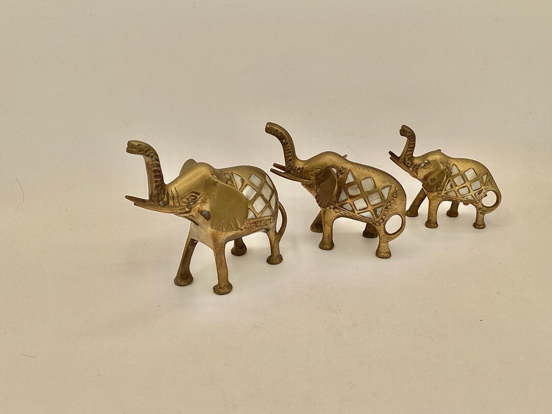 3 Brass Elephants With Mother of Pearl Inlay - Etsy