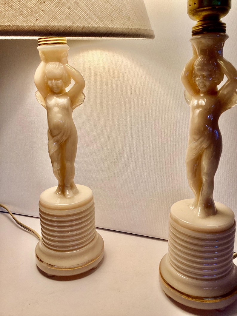 Aladdin Alacite Cherub Lamps Vintage Art Deco Angel Glass Boudoir ...