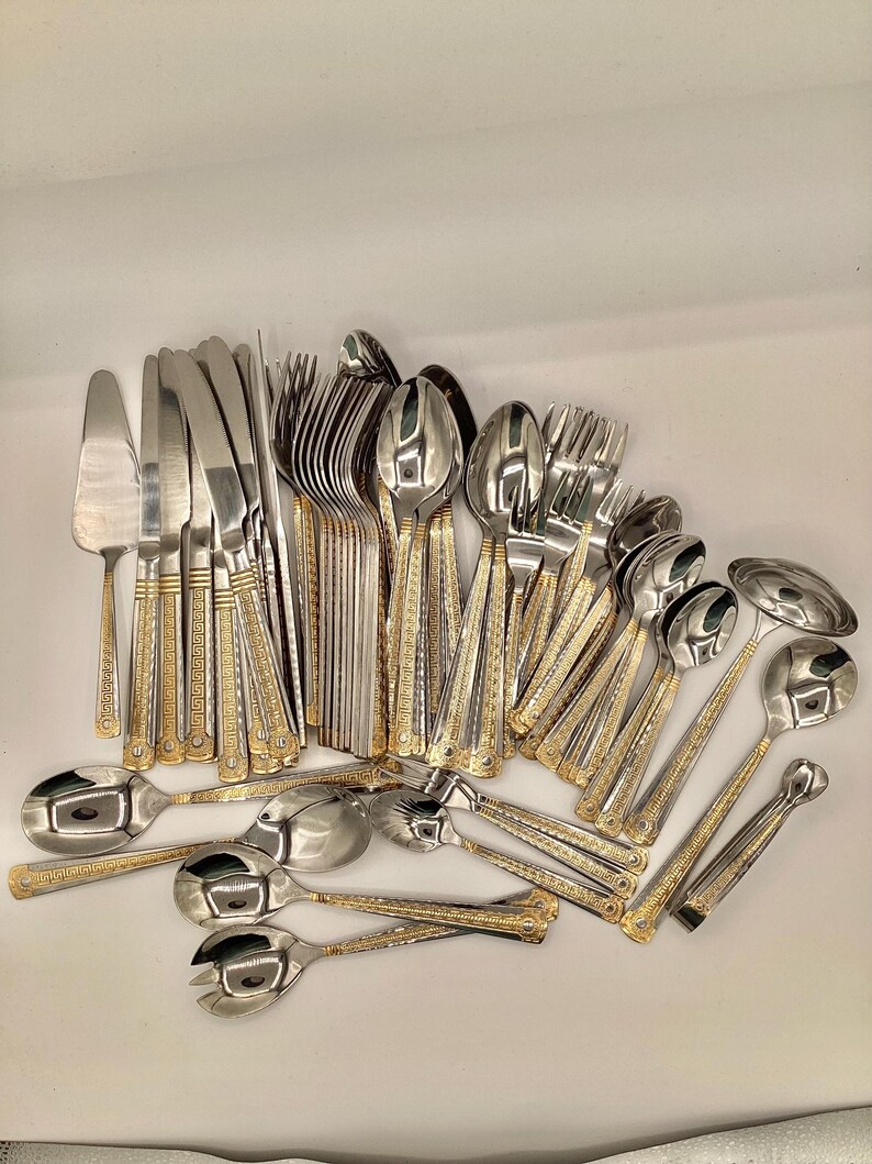 Casa Milano 71 Piece Versace Style Flatware Set Gold Electroplated ...