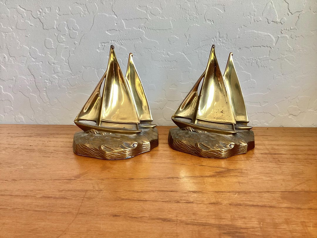 Vintage Brass Sailboat Bookends Home Accents and Living Shelf Decor ...